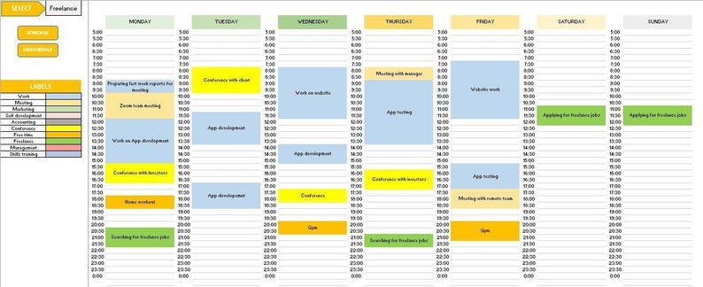 Work From Home Planner | EXCEL Template | Weekly Schedule Template ...