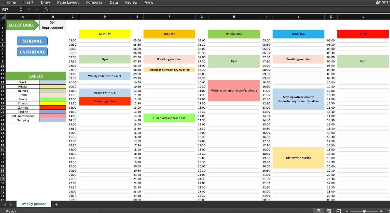 WEEKLY SCHEDULE EXCEL Template | Weekly Digital Planner | Weekly To-do ...