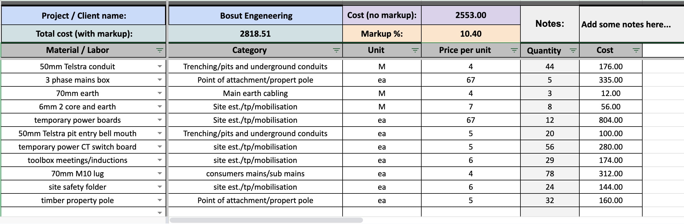 Simple Painting Estimate Calculator | GOOGLE SHEETS Budgeting Template ...