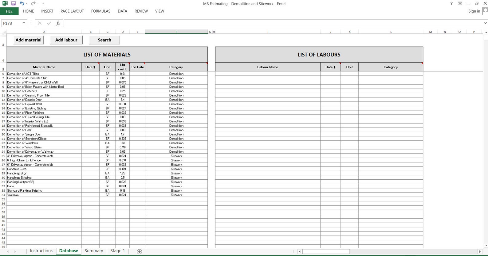Demolition & Sitework Cost Estimate Excel Template - Etsy