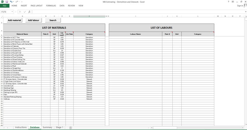 Demolition & Sitework Cost Estimate Excel Template - Etsy