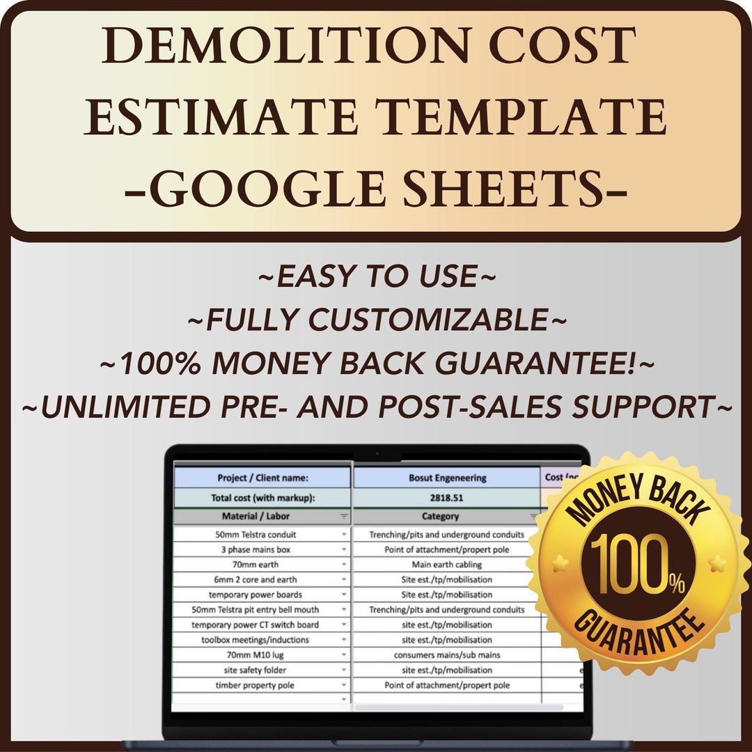 Simple House Demolition Cost Calculator Estimate GOOGLE SHEETS Template ... Simple House Demolition Cost Calculator Estimate GOOGLE SHEETS Template ...
