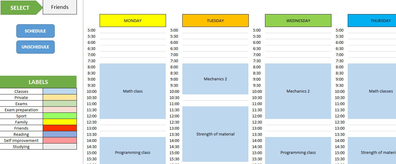 STUDENT DIGITAL Planner EXCEL Template | Student Weekly Planner ...