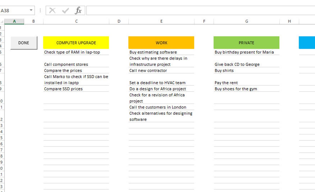 WORK DAY Organizer EXCEL To-do List Template | Day Organizer | Excel ...