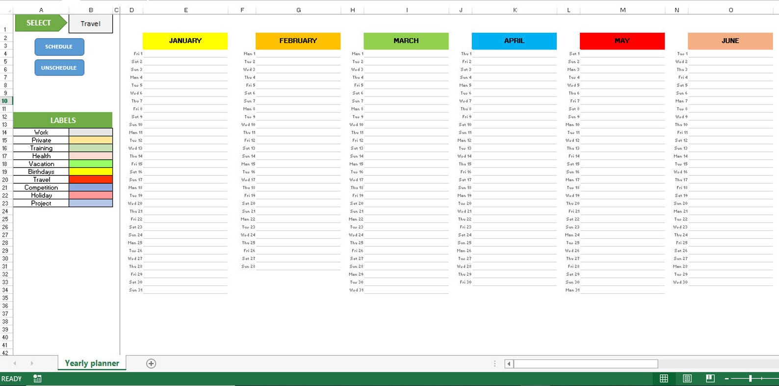2023 YEARLY SCHEDULE EXCEL Template Yearly Digital Planner - Etsy