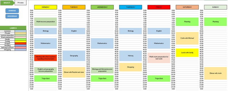 TEACHER WEEKLY Planner EXCEL Template | Teacher Weekly Schedule ...