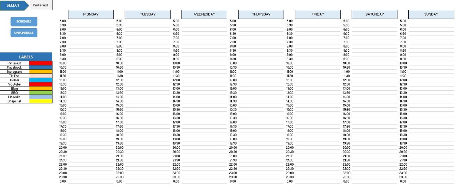 Digital Marketing Planner EXCEL Template | Social Media Content Weekly ...