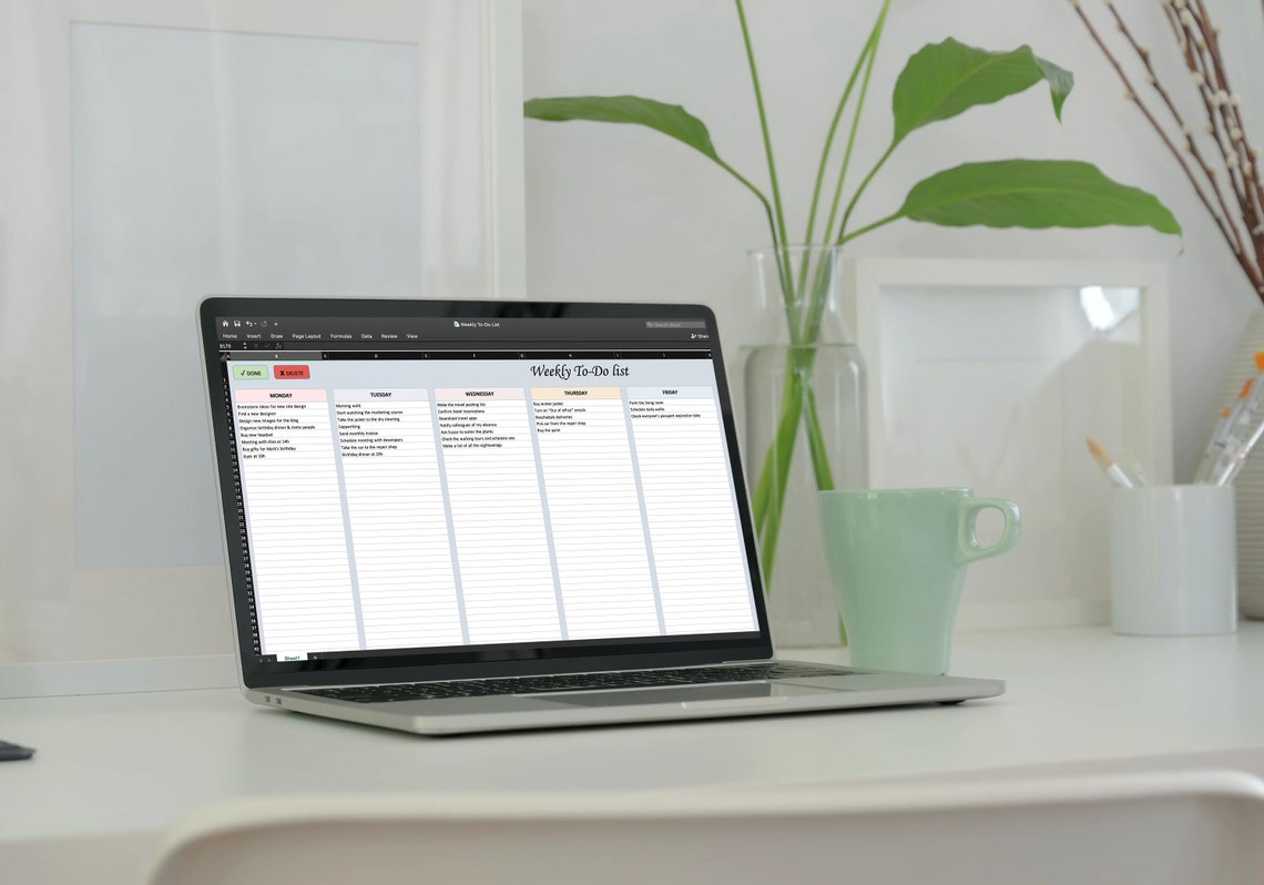 WEEKLY TO DO List Excel Template Digital Task Tracker Customizable ...