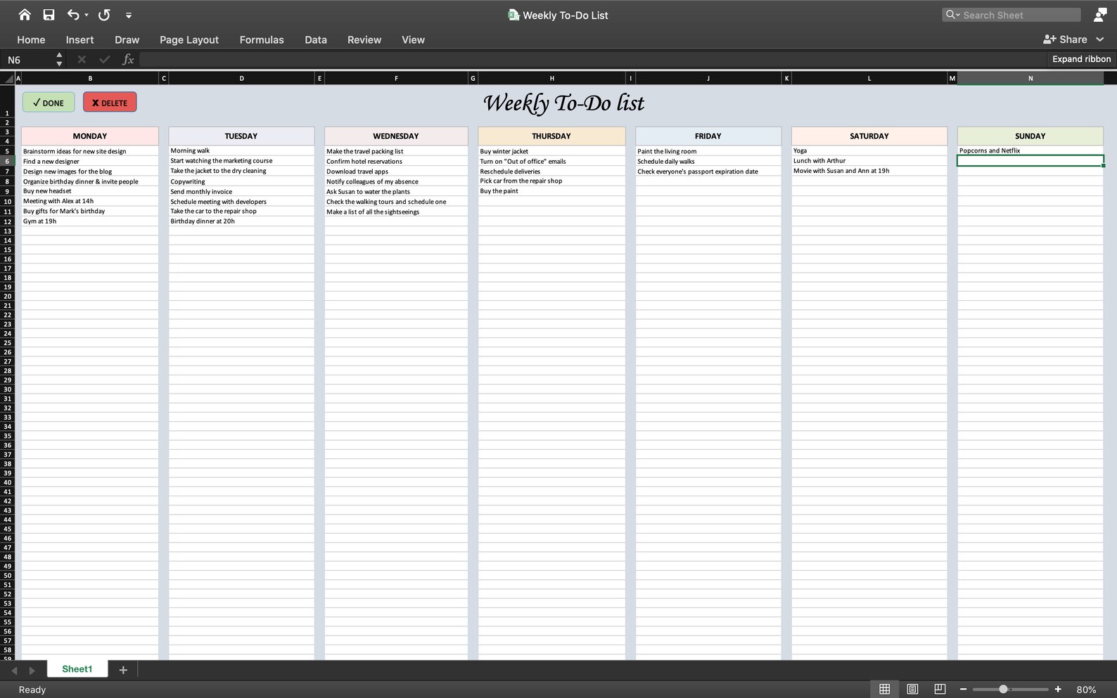 WEEKLY TO DO List Excel Template Digital Task Tracker Customizable ...