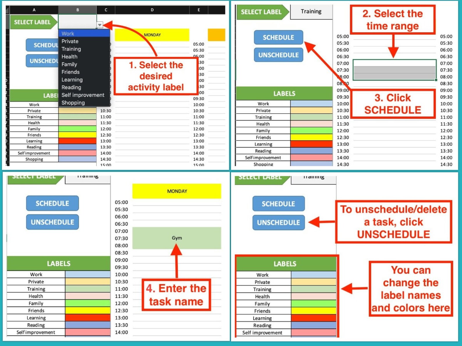 TEACHER WEEKLY Planner EXCEL Template | Teacher Weekly Schedule ...