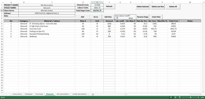 Demolition & Sitework Cost Estimate Excel Template (Instant Download ...