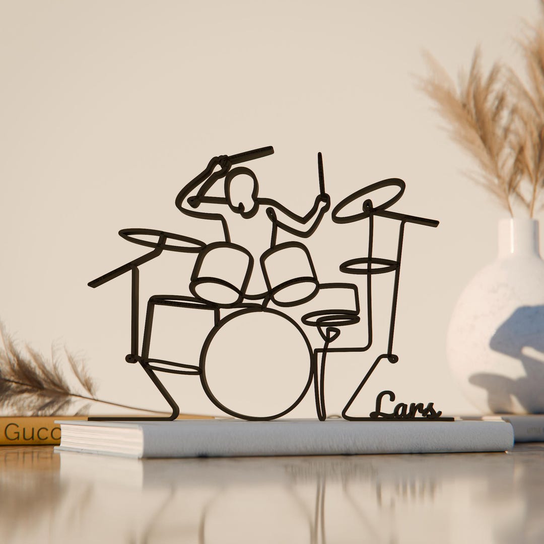 Drummer, Customized Line Art Figure, 3D Printed Gift, Unique Drummer ...