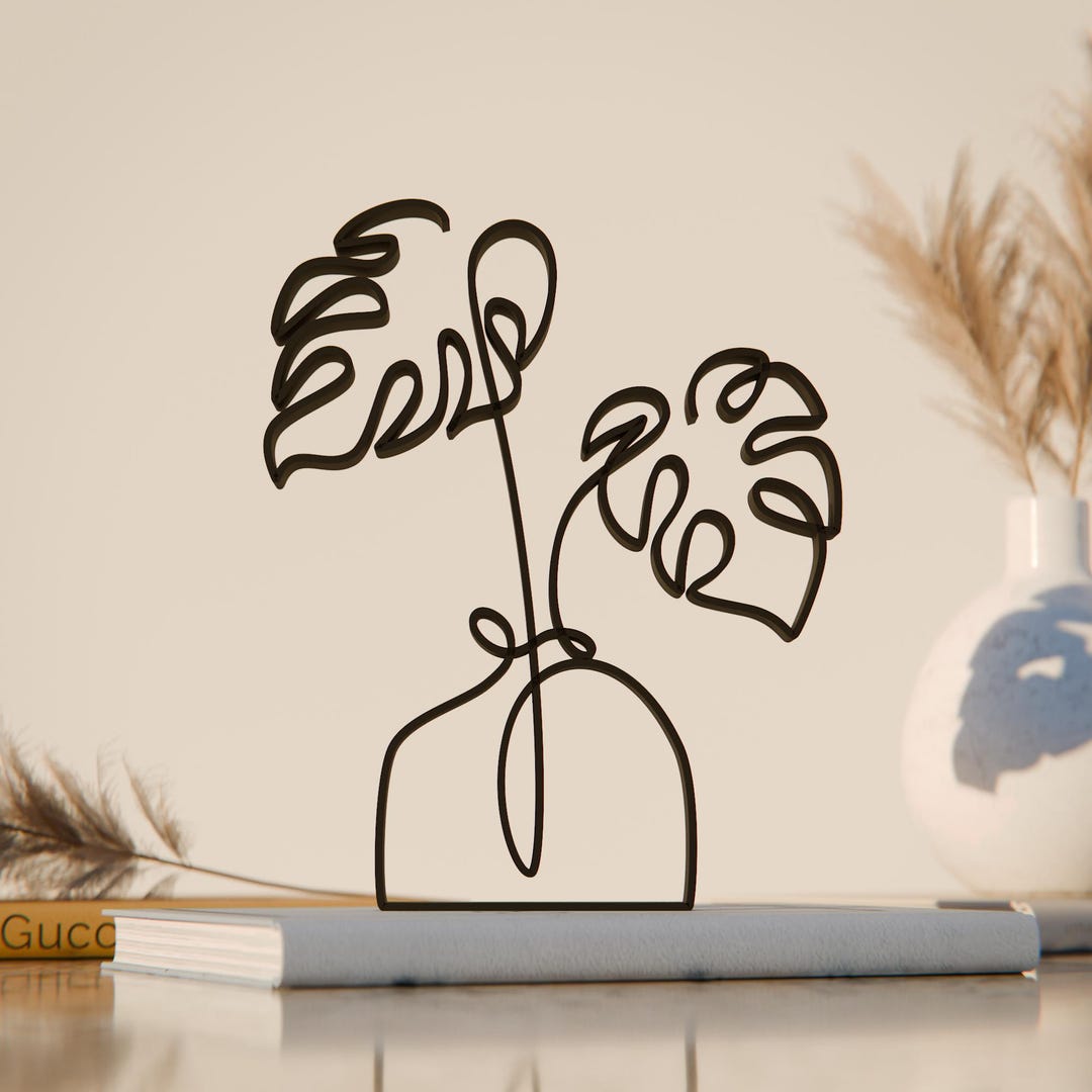 Monstera Plant, Line Art Figure, 3D Printed Gift, Unique Gift for Plant ...