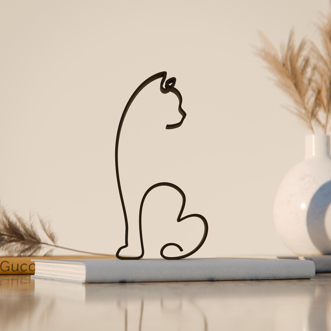 Manx Shorthair Cat, Line Art Figure, 3D Printed Gift, Unique Gift for ...