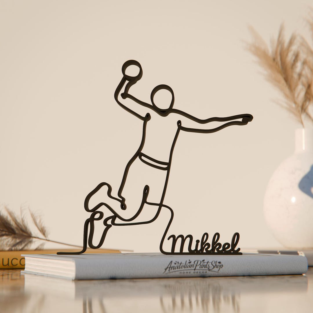 Handball Player, Customized Line Art Figure, 3D Printed Gift, Unique ...