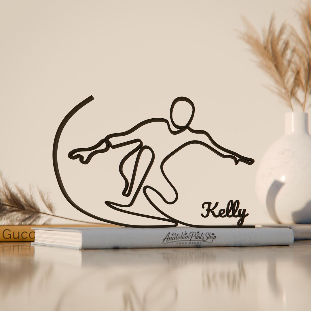 Surfer, Customized Line Art Figure, 3D Printed Gift, Unique Water ...
