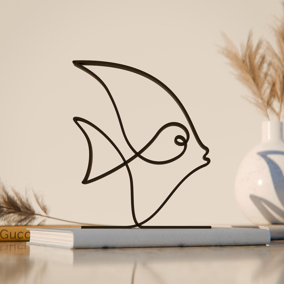 Fish, Line Art Figure, 3D Printed Gift, Unique Gift for Fish Lovers ...