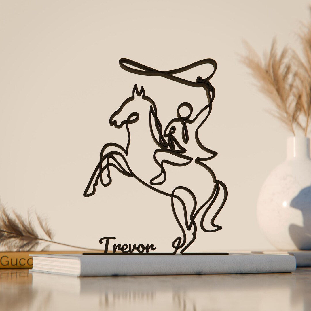 Rodeo, Customized Line Art Figure, 3D Printed Gift, Unique Riding Gift ...