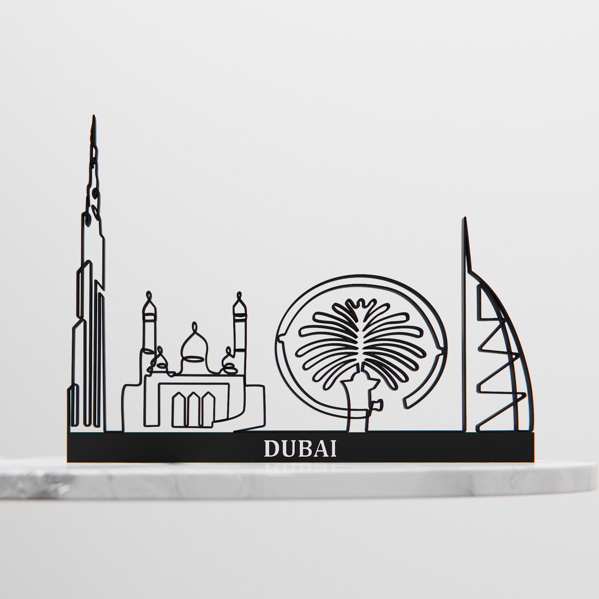 Dubai Cityscape, Line Art Figure, 3D Printed Gift, Unique Travel Gift ...