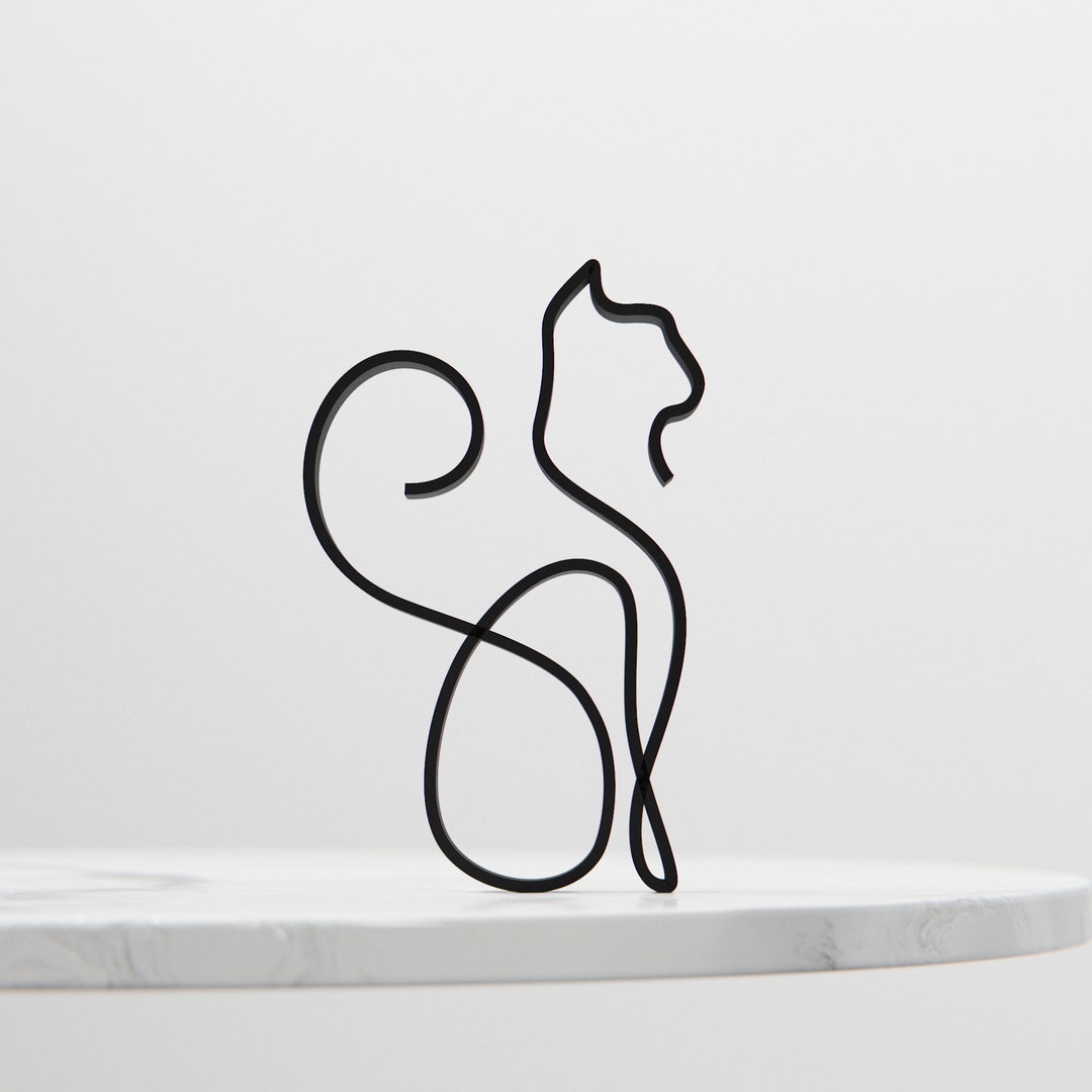 Cat 03, Line Art Figure, 3D Printed Gift, Minimalist Home Office Decor ...