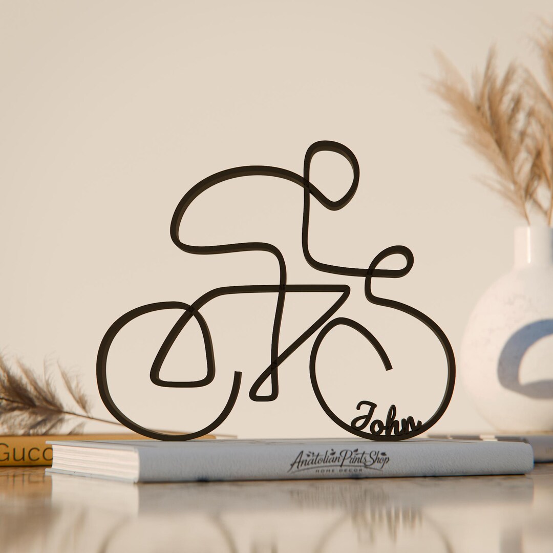 Cyclist, Customized Line Art Figure, 3D Printed Gift, Unique Cycling ...