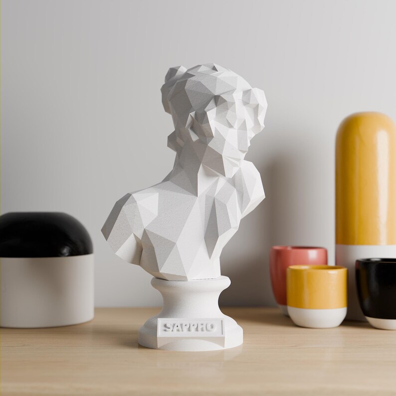 Low Poly Sappho Statue | 3D Printed Geometric Sculpture | Modern ...