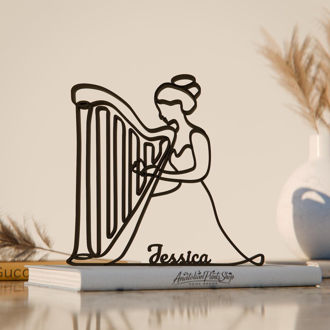 Harp Player, Customized Line Art Figure, 3D Printed Gift, Unique ...