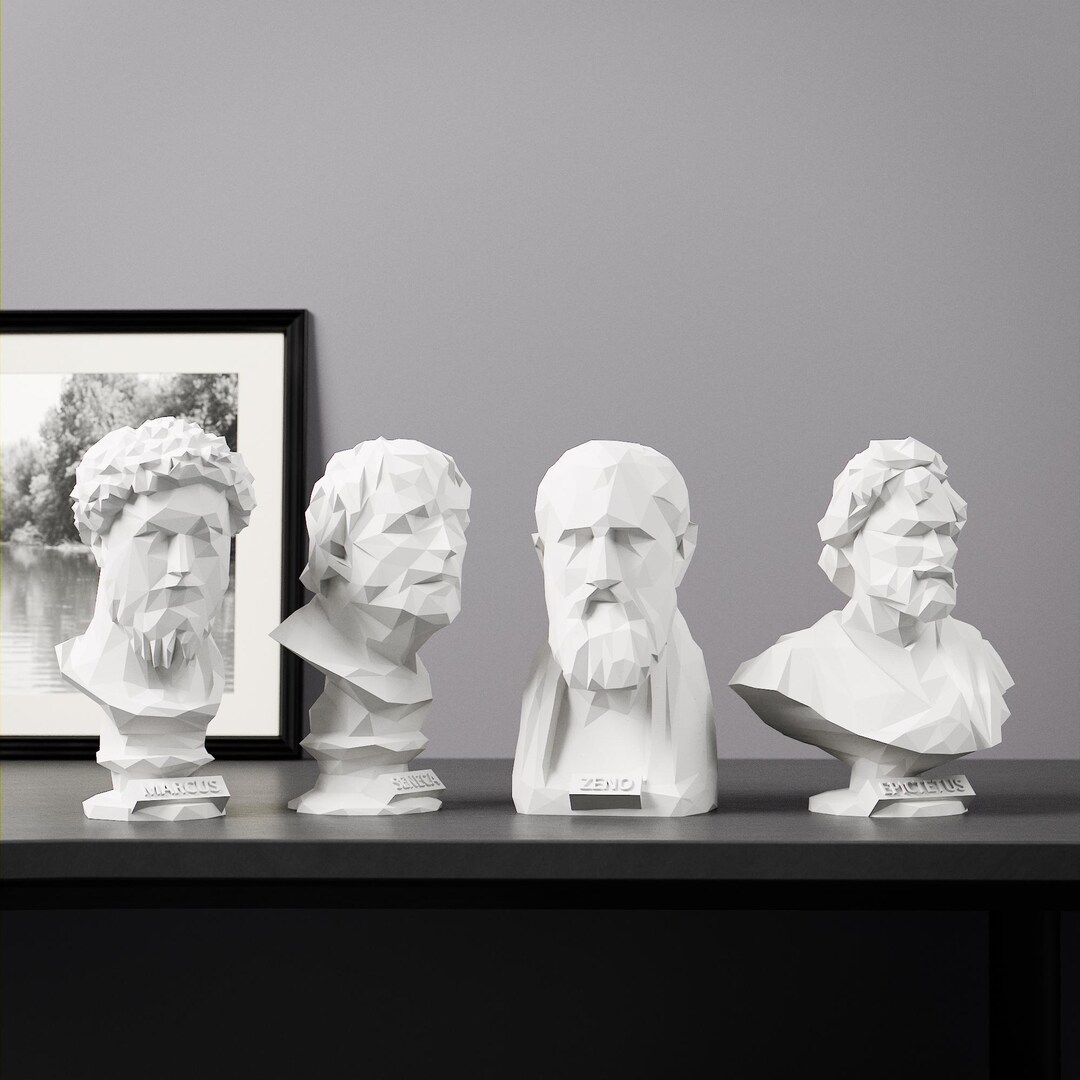Stoic Set, Low Poly Bust, Greek Stoic Philosopher Sculpture, Stoic ...