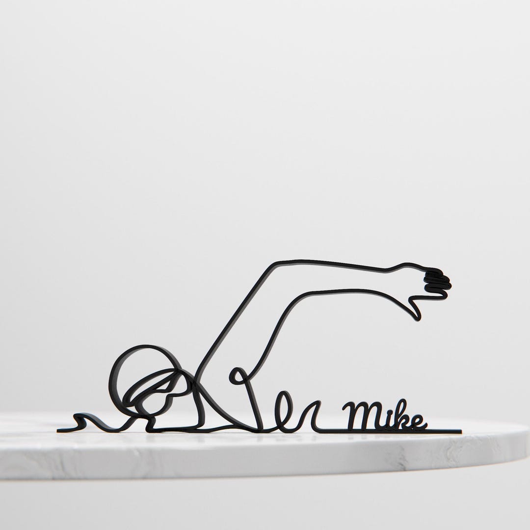 Swimmer 02, Customized Line Art Figure, 3D Printed Gift, Minimalist ...