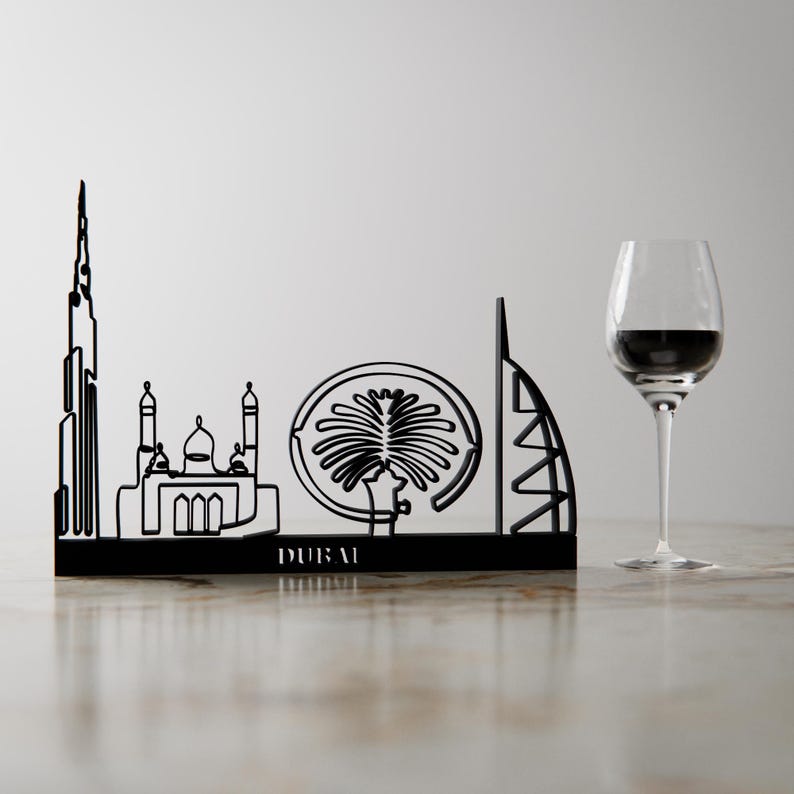 Dubai Cityscape, Line Art Figure, 3D Printed Gift, Unique Travel Gift ...