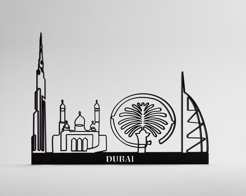Dubai Cityscape, Line Art Figure, 3D Printed Gift, Unique Travel Gift ...