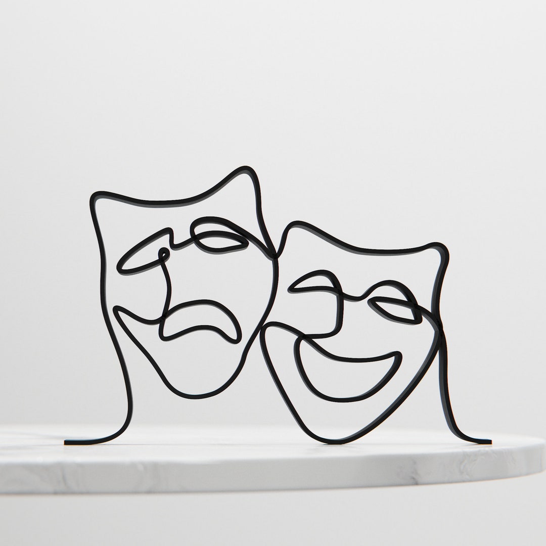 Theater Mask One line Figure, 3D Printed Gift, Minimalist Home Office ...