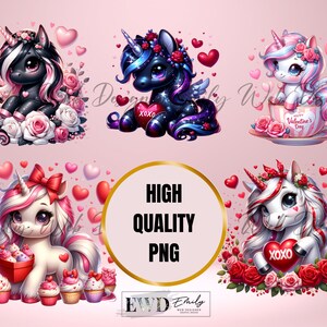 Watercolor Cute Unicorn Valentines Collection Clipart, 11 PNG ...