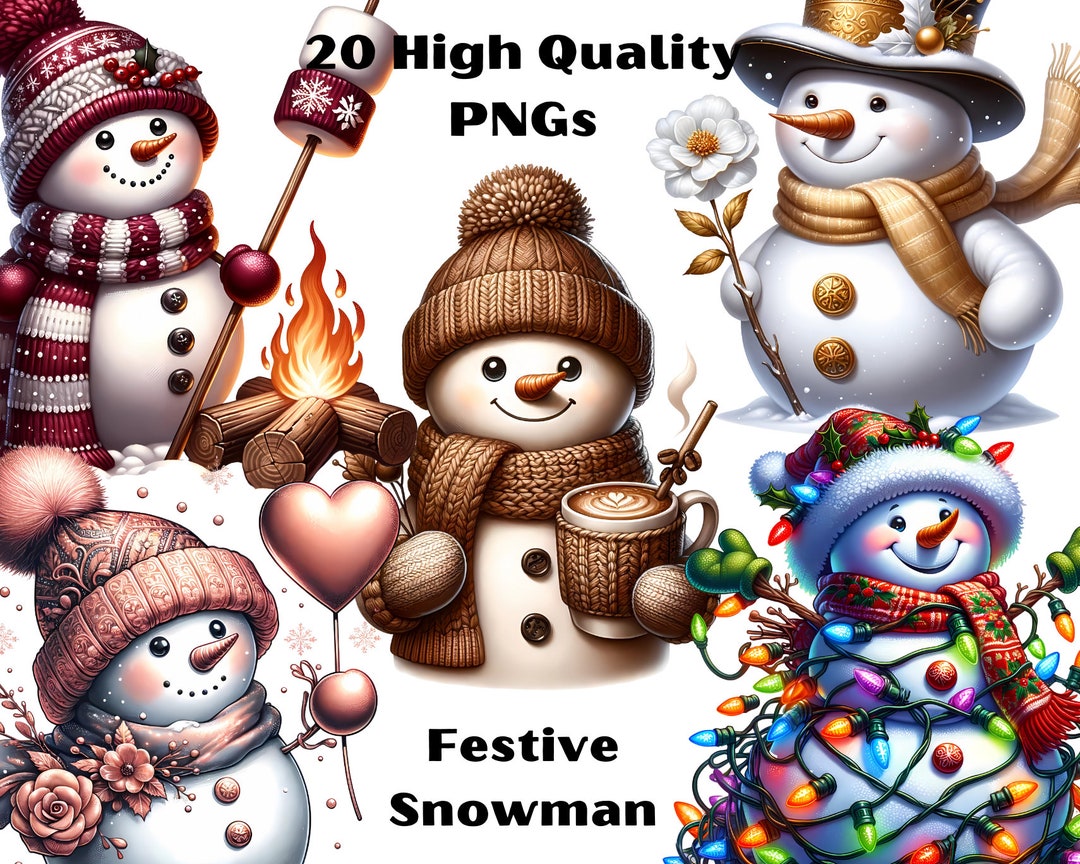 Watercolor Festive Snowman Clipart, 20 High Quality PNG Files, Cute ...