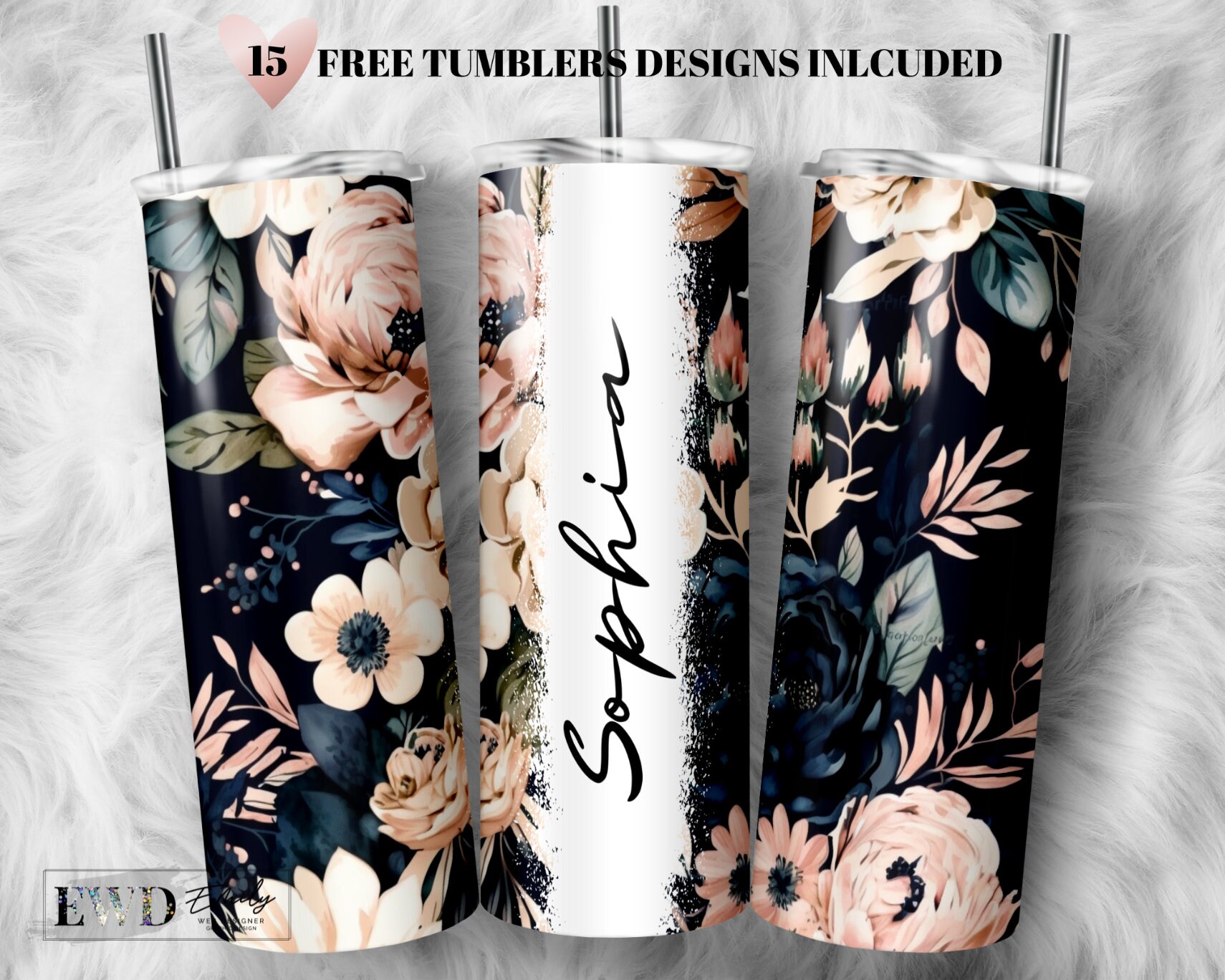 Add Your Own Name Navy Blue and Blush Floral Sublimation - Etsy Canada
