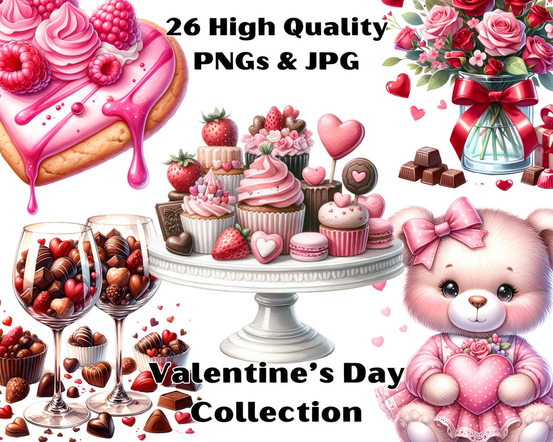 Watercolor Sweet Valentines Day Collection Clipart, 26 PNG Valentines ...