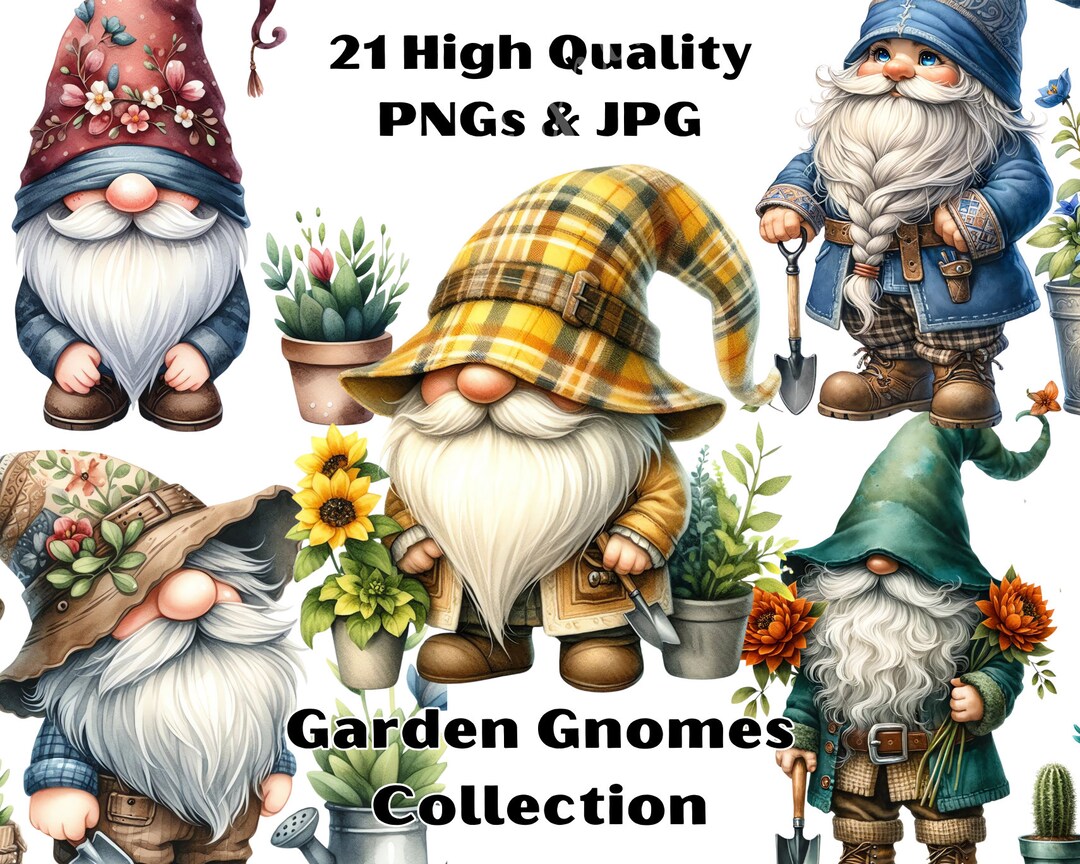 Garden Gnome Clipart Bundle, Garden Clipart, Spring Gnome Png Graphics ...