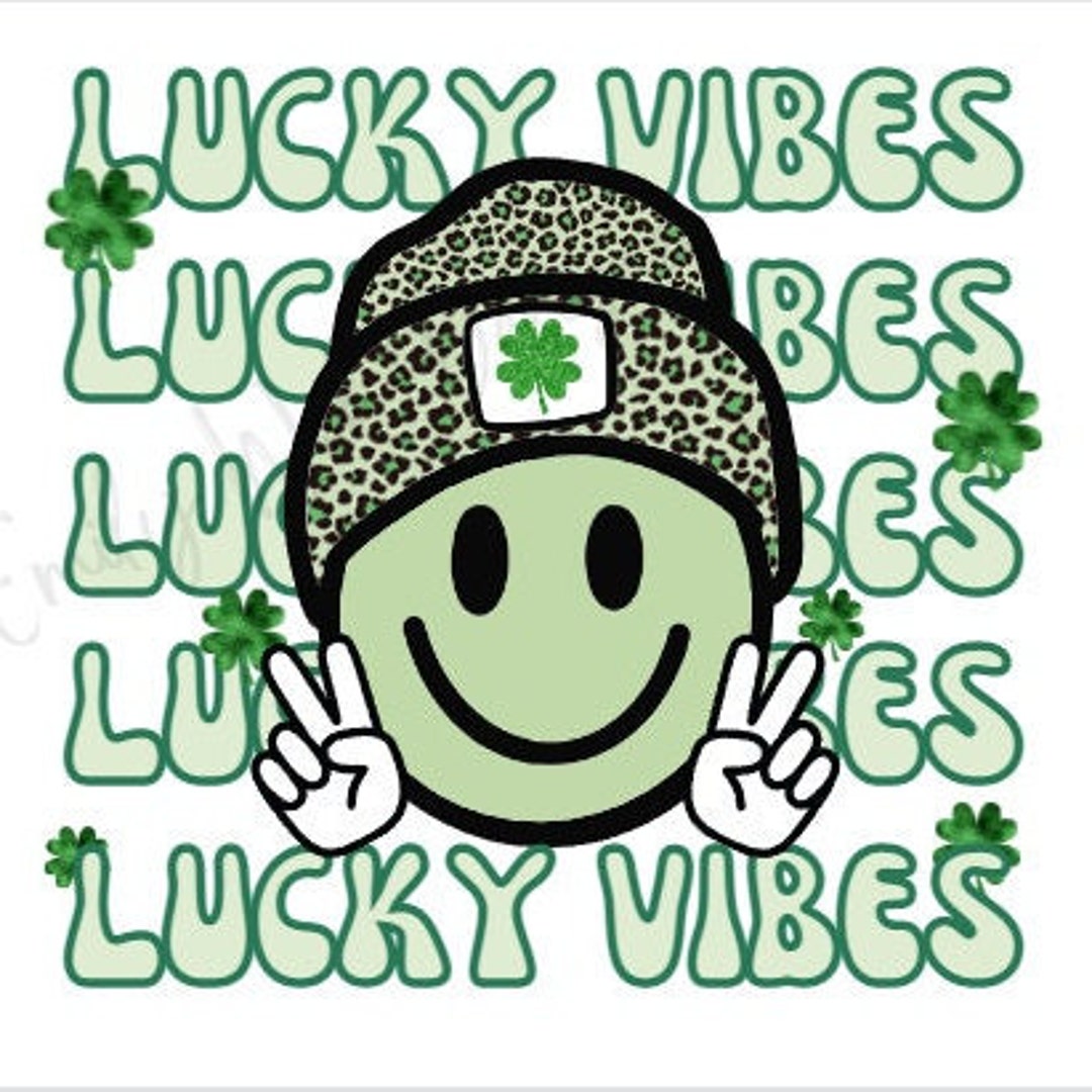 Lucky Vibes Png, Retro Smiley Face Png, St. Patrick's Day Png, Green ...