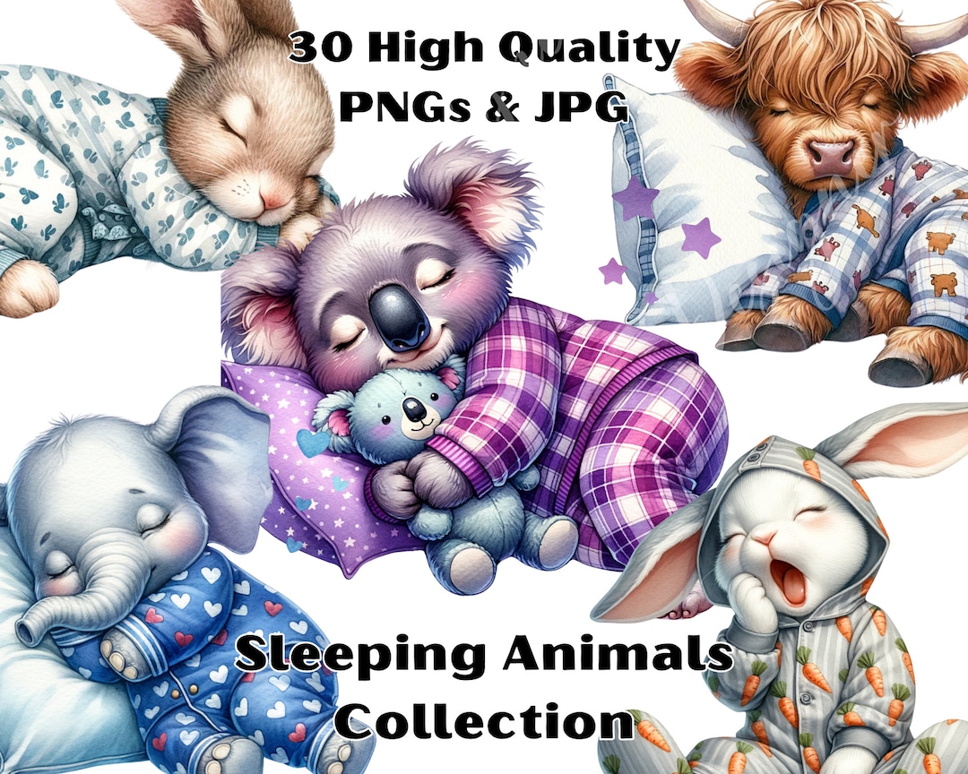 SLEEPING ANIMALS Watercolor Clipart, Cute Baby Animals PNG, Nursery ...