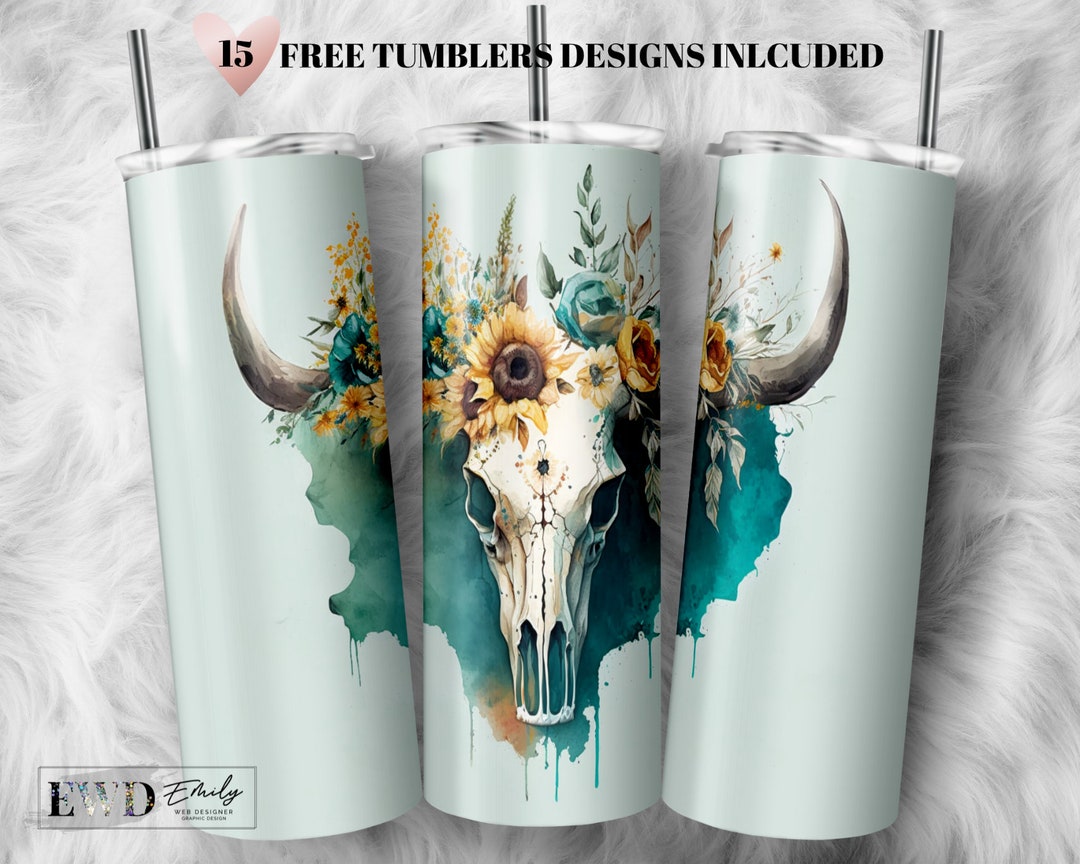 Bull Skull Tumbler PNG Western Tumbler Wrap Watercolor Bull Skull ...