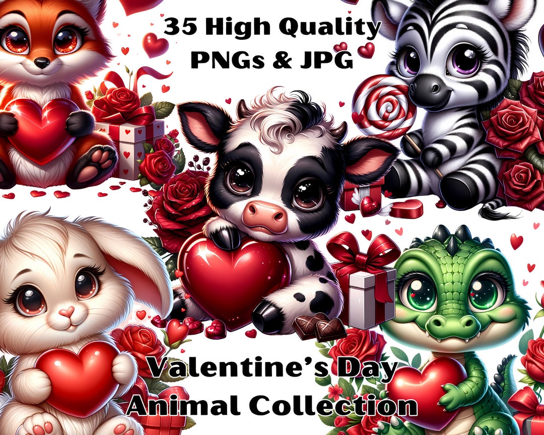Valentines Day Clip Art Bundle Animal Clipart PNG Bundle Highland Cow ...