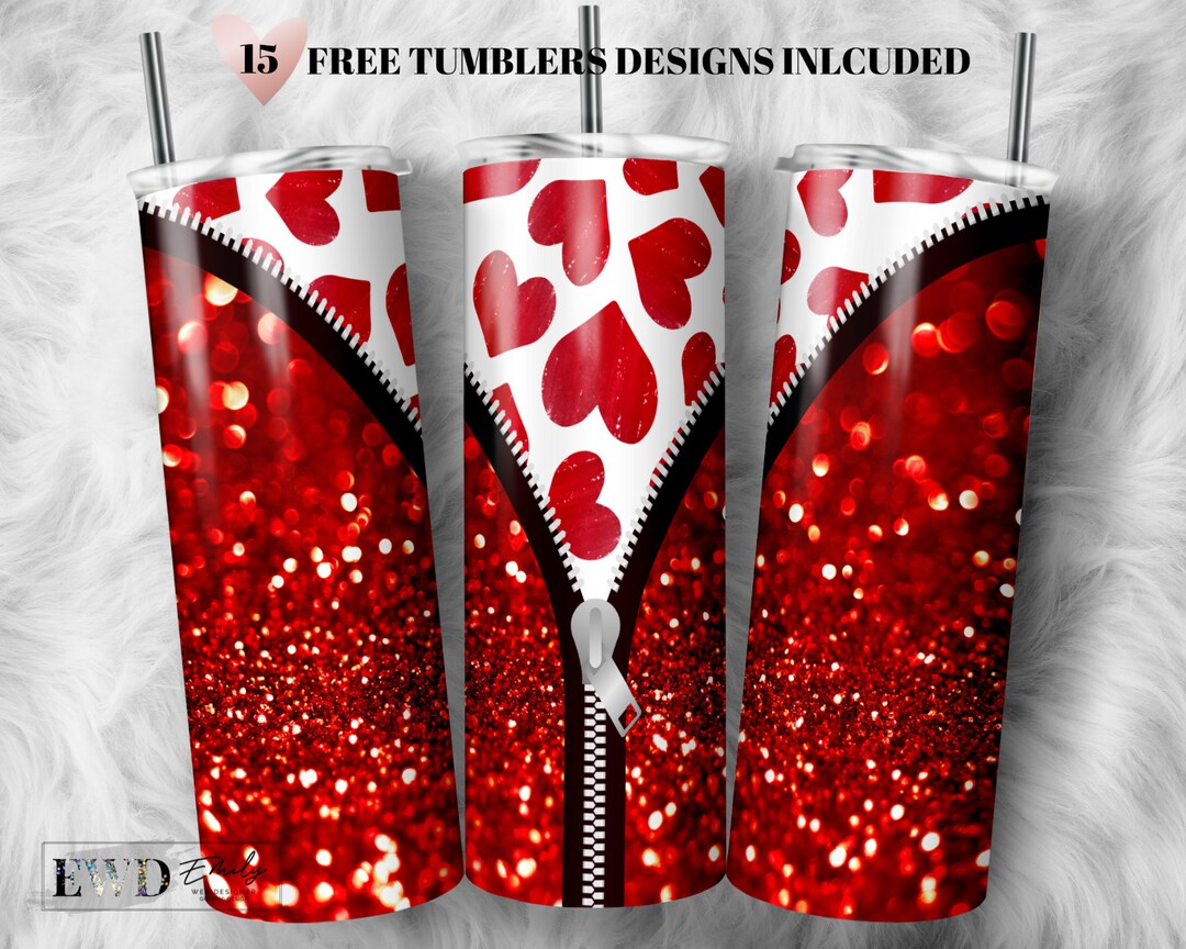 Glitter Valentine Tumbler PNG: Hearts & Zipper Sublimation Design ...