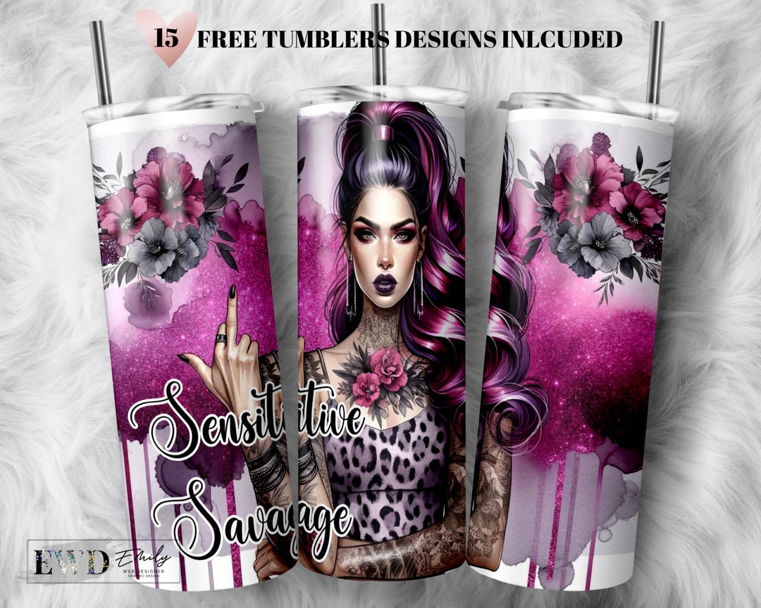 Badass Woman Tumbler Wrap: Savage Middle Finger Design (PNG Digital ...