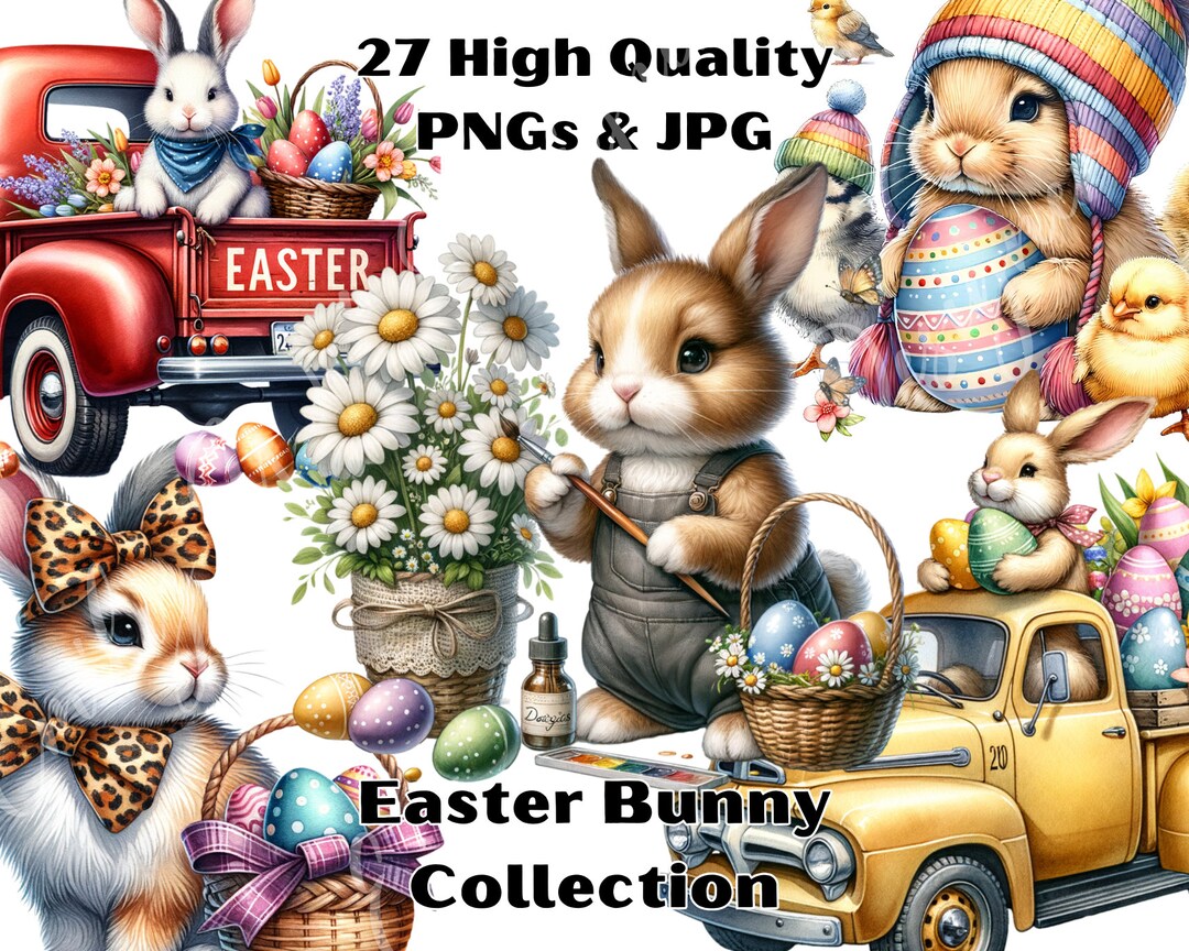 Easter Bunny Clipart Bundle: Transparent PNG Graphics (commercial Use ...