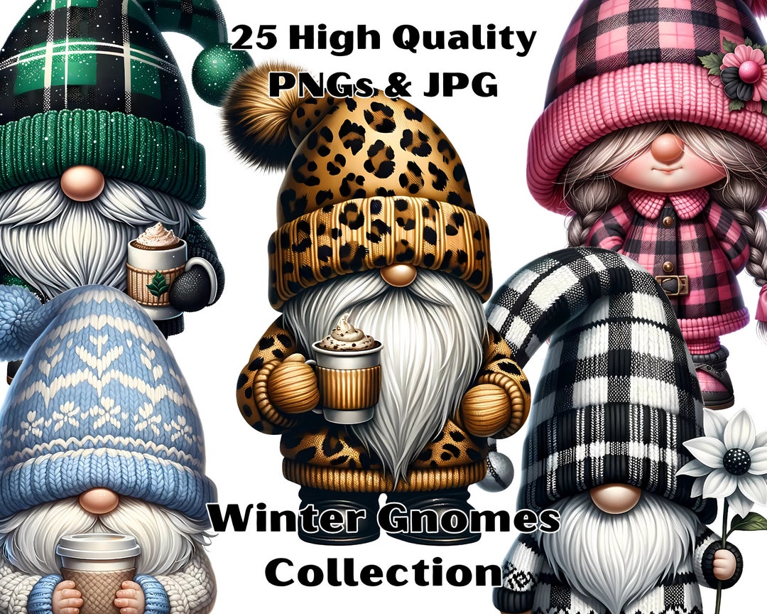 Watercolor Winter Gnomes Clipart, 25 High Quality PNG Files, Christmas ...