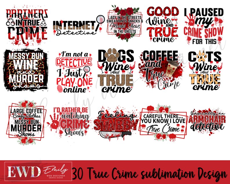 True Crime Sublimation Design Bundle of 10 PNG Print File for - Etsy