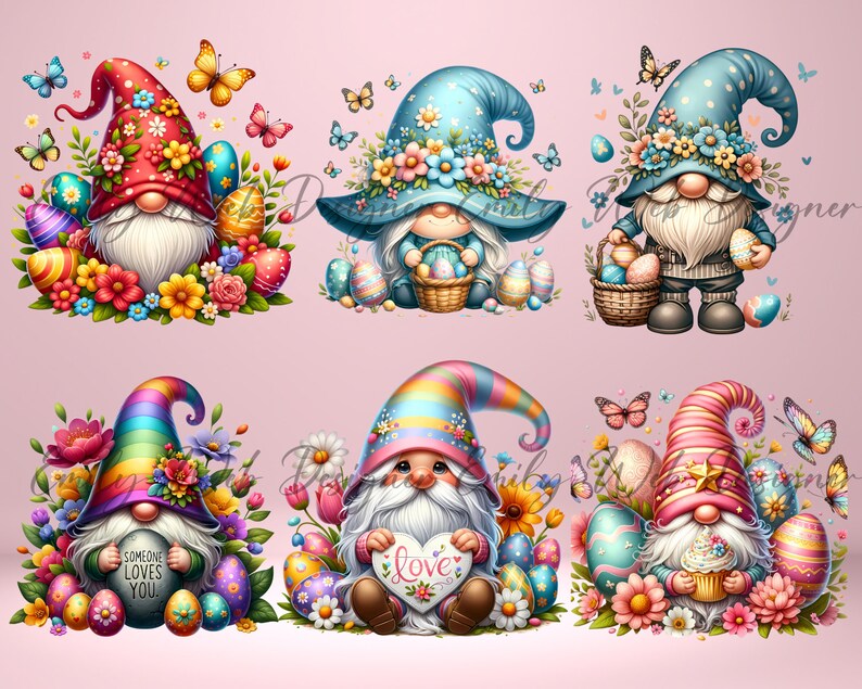 Easter Gnome Clipart Bundle: Spring Garden PNG Graphics (digital ...