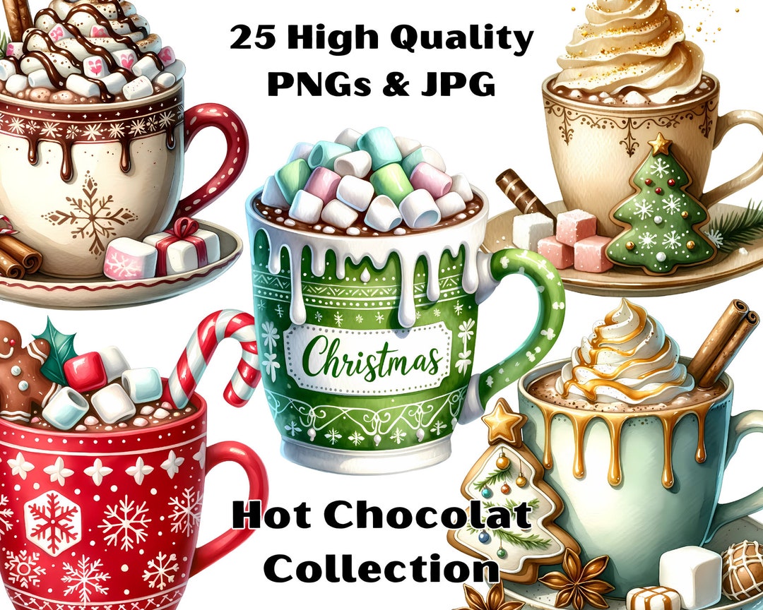 Watercolor Hot Chocolate Clipart, 25 PNG Hot Cocoa Clipart, Hot ...