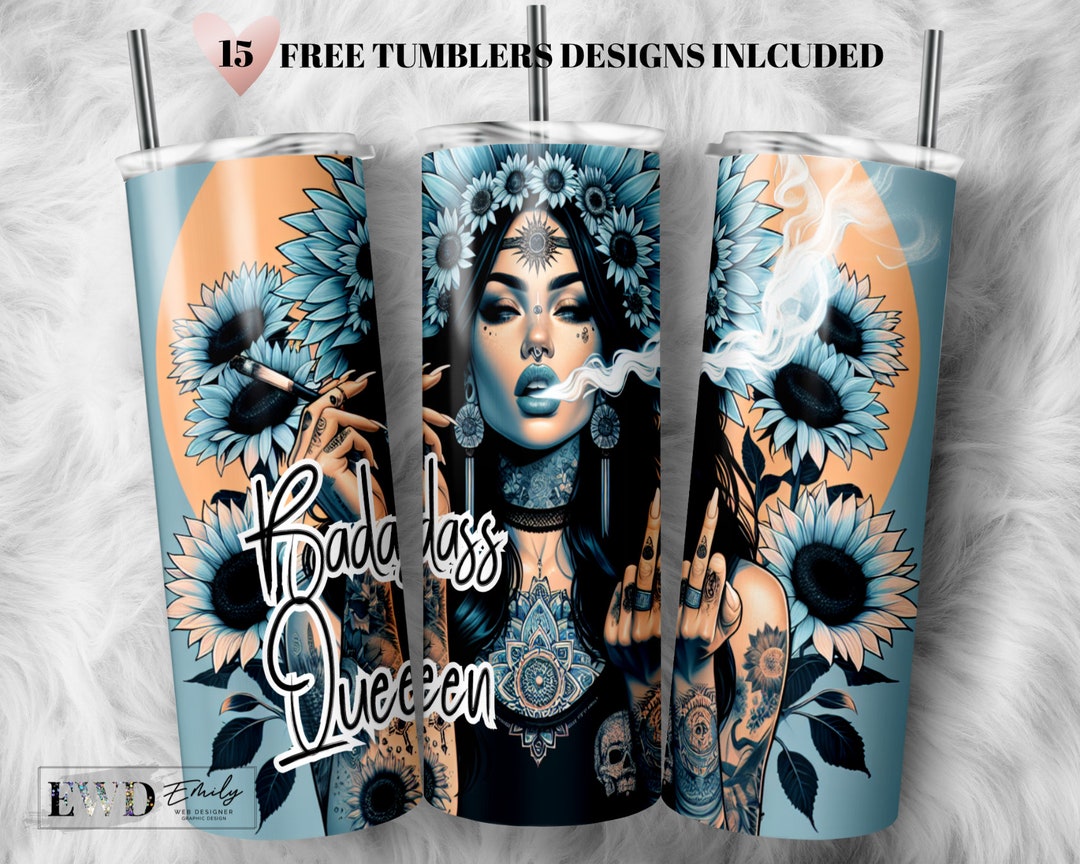 Badass Woman Tumbler Wrap Middle Finger Sunflowers 20oz Sublimation ...
