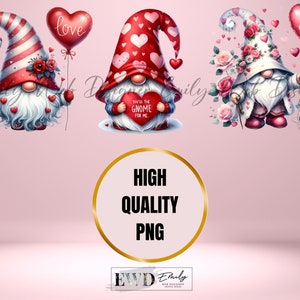 Watercolor Valentines Gnomes Clipart: 32 PNG Festive Designs ...
